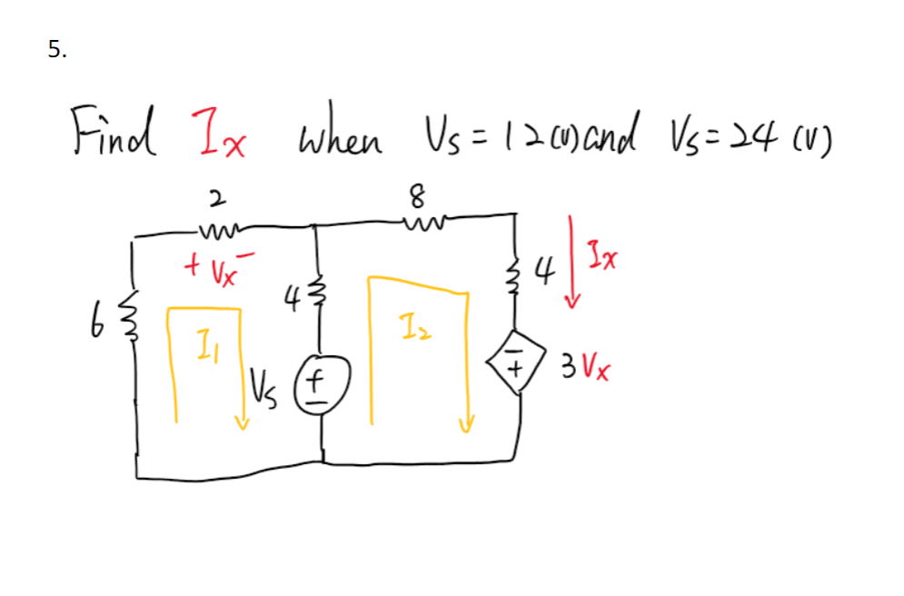 Solved Find Ix when VS=12(v) and Vs=24(v) | Chegg.com Solved Find Ix when VS=12(v) and Vs=24(v) | Chegg.com