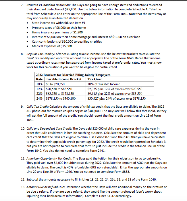 Deliverables: Form 1040, Schedule 1, Sch. A, Sch. C, | Chegg.com
