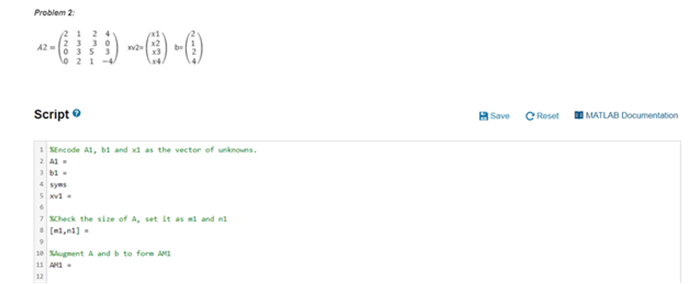 Solved Problem 2: A2 WV2 03 53 21 Script Save Reset MATLAB | Chegg.com