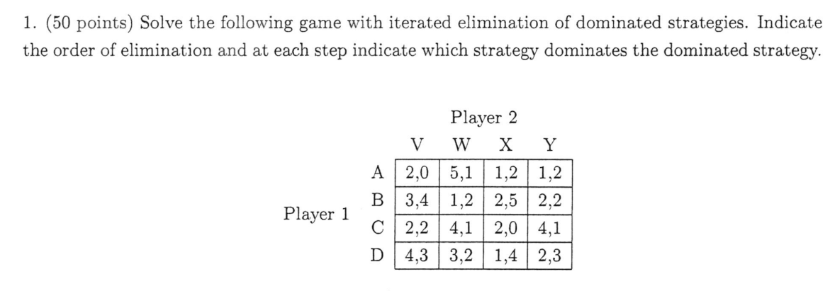 Solved 1. (50 points) Solve the following game with iterated | Chegg.com