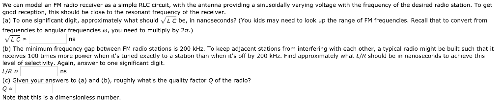 Solved We can model an FM radio receiver as a simple RLC | Chegg.com