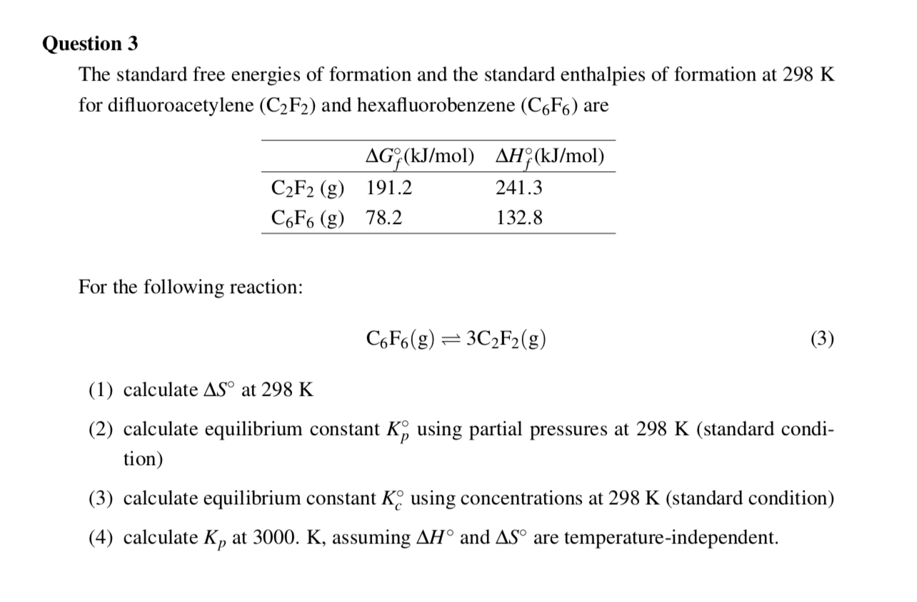 Solved Question 3 The standard free energies of formation | Chegg.com
