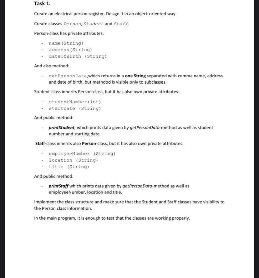 Solved Task 1. Create an electrical person register. Design | Chegg.com