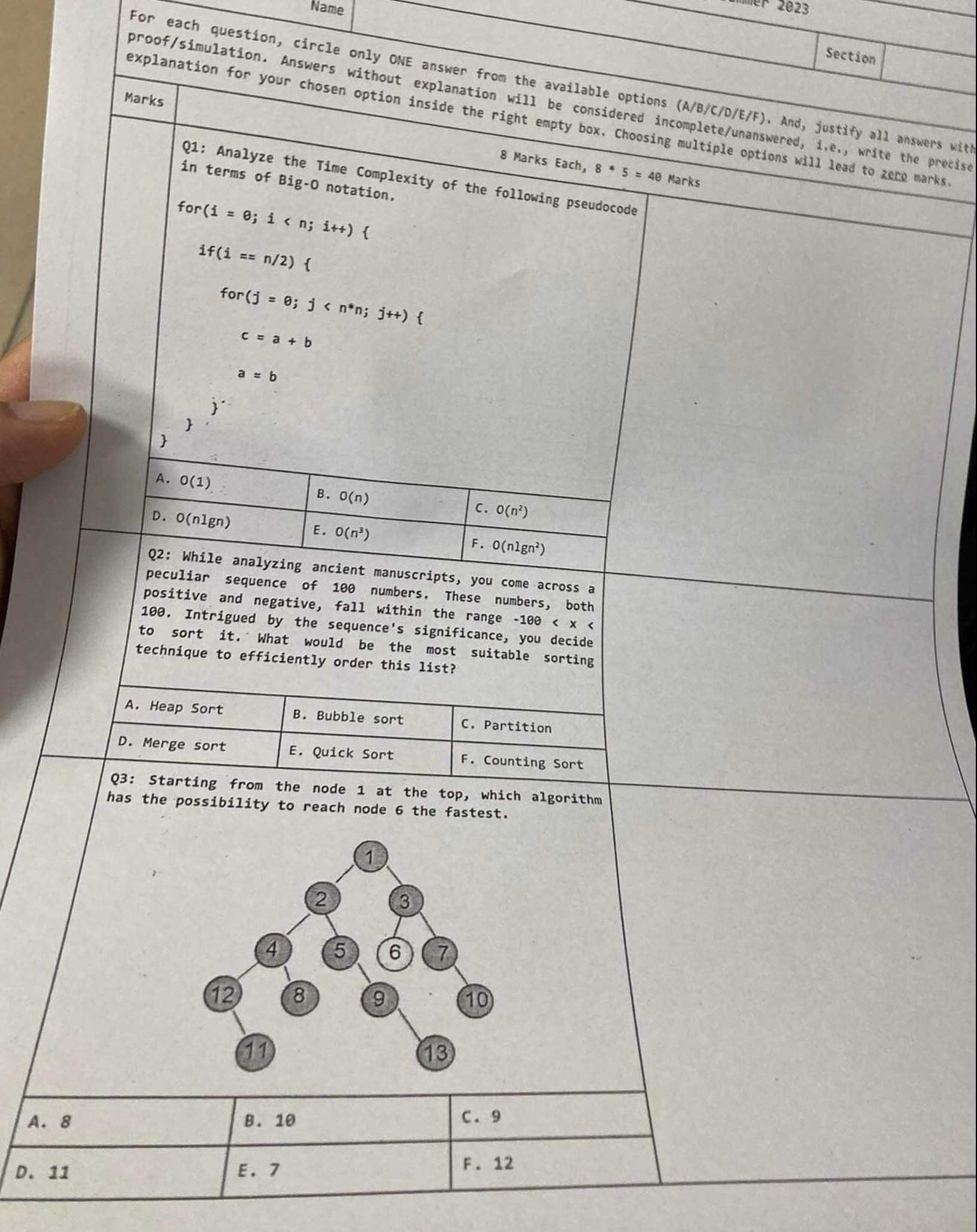 Solved For each question, circle only oNe answer from the | Chegg.com