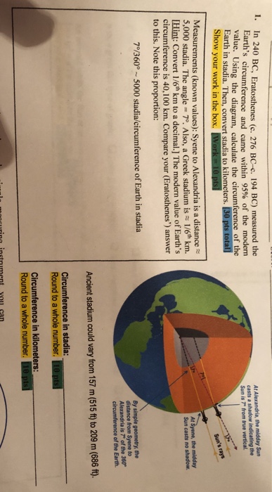 Solved 1. In 240 BC, Eratosthenes (c. 276 BC-c. 194 BC) | Chegg.com