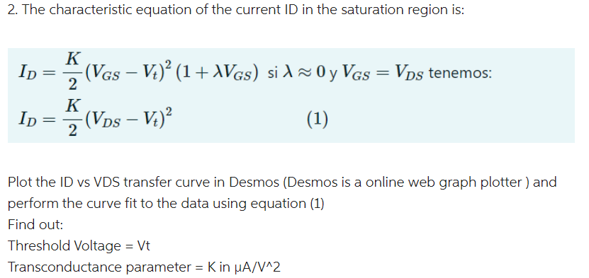 Solved 2. The characteristic equation of the current ID in | Chegg.com