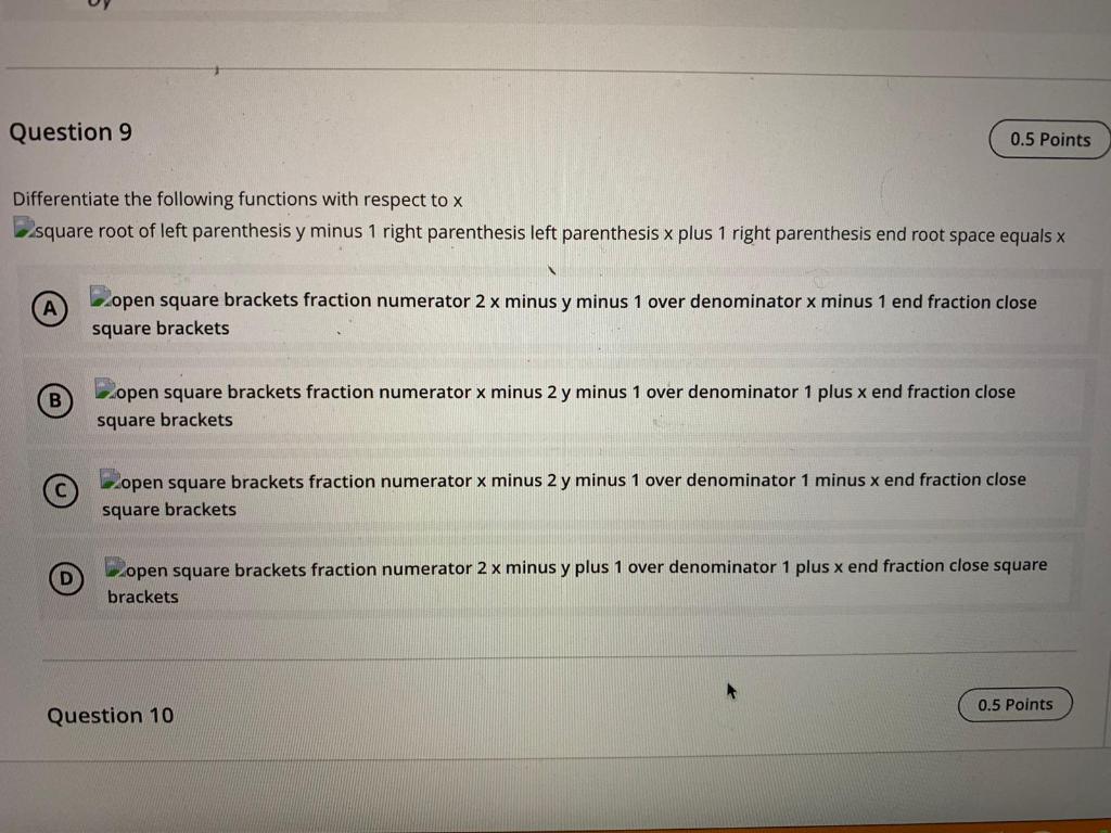 Solved Question 9 0.5 Points Differentiate the following | Chegg.com