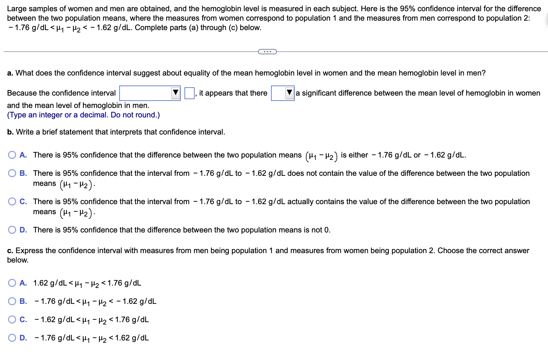 Solved Large samples of women and men are obtained, and the | Chegg.com