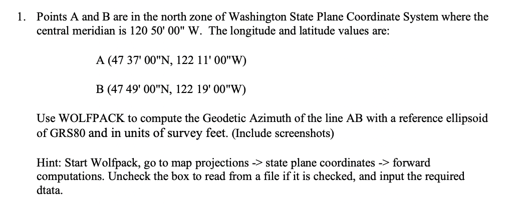 Solved Points A and B are in the north zone of Washington | Chegg.com