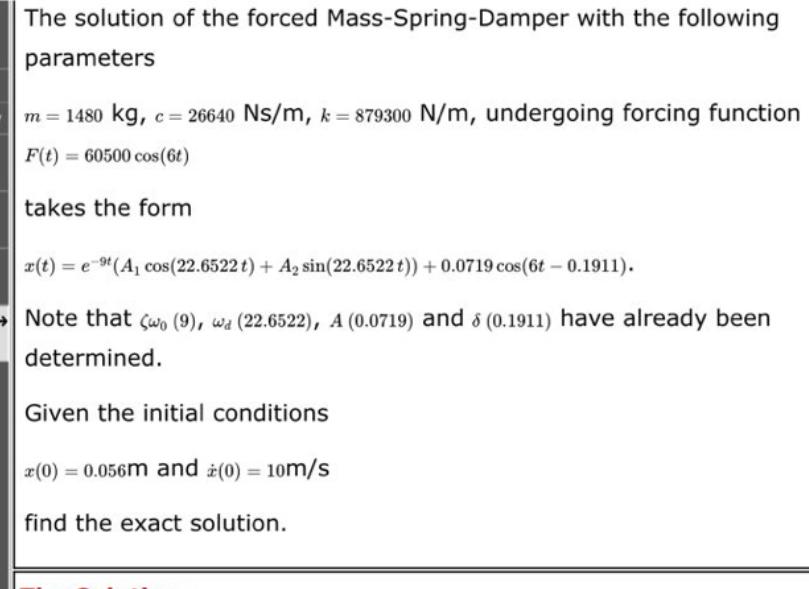 Solved by an EXPERT The solution of ﻿the forced Mass-Spring-Damper with | Chegg.com