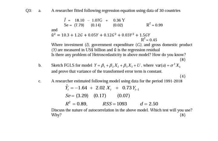 Solved Q3: b. A researcher fitted following regression | Chegg.com