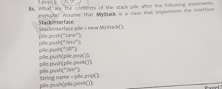 Solved 81. What are the contents of the stack pile after the | Chegg.com