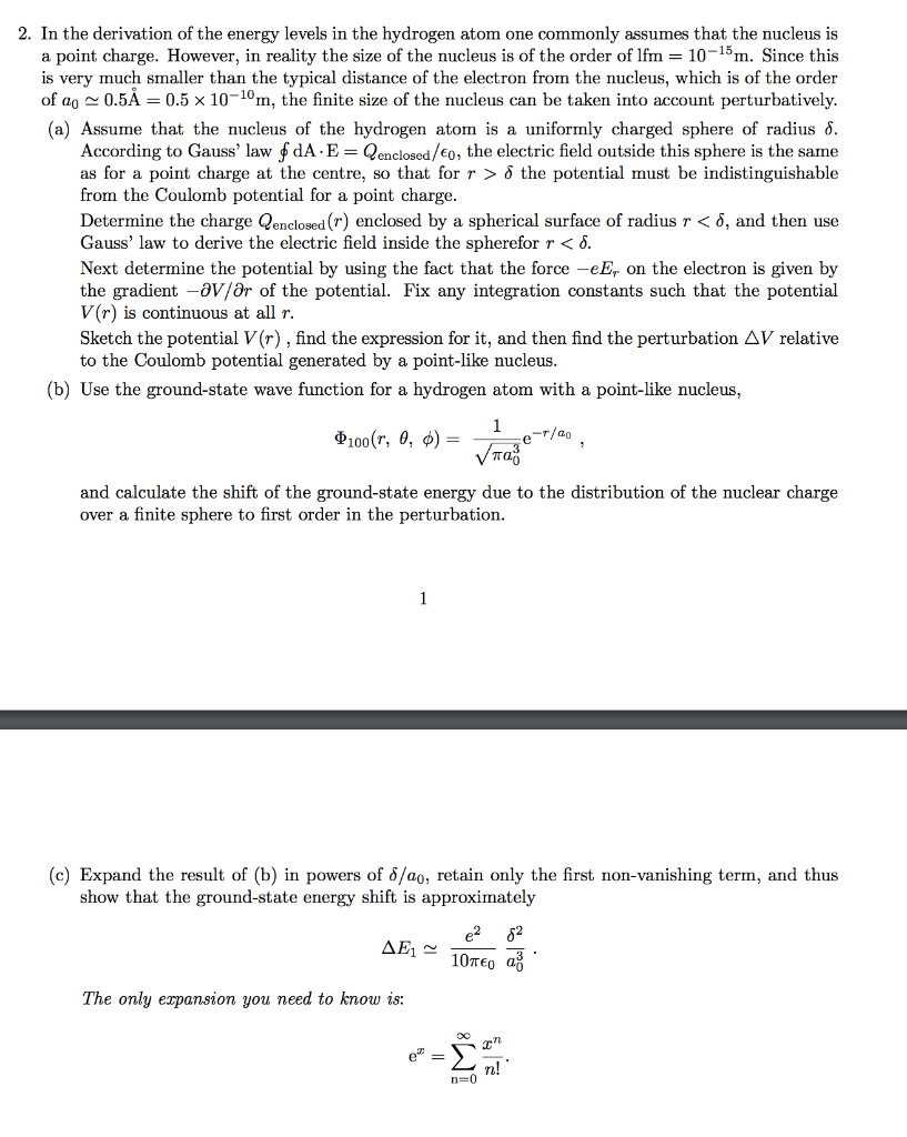 Solved 2. In the derivation of the energy levels in the | Chegg.com