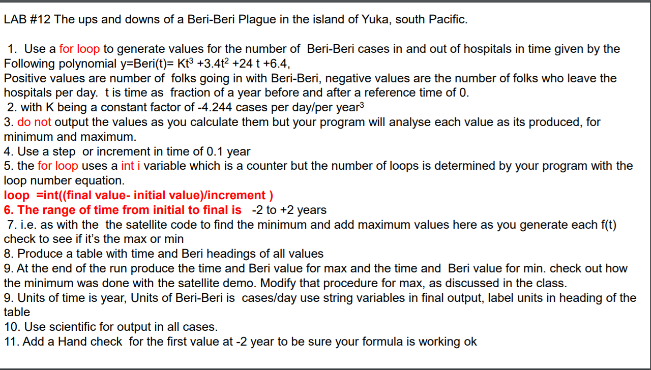 Solved LAB #12 The ups and downs of a Beri-Beri Plague in | Chegg.com