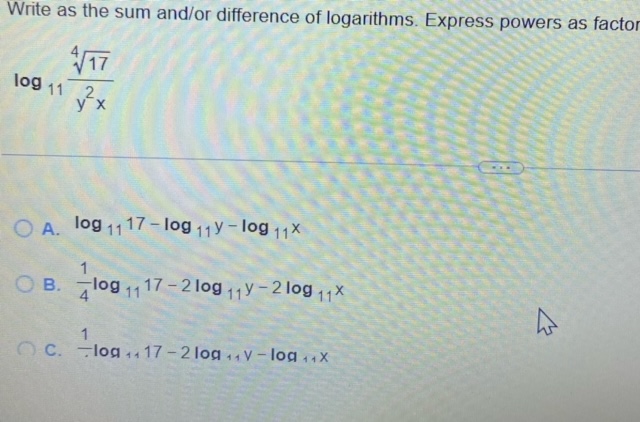 Solved Write as the sum and/or difference of logarithms. | Chegg.com