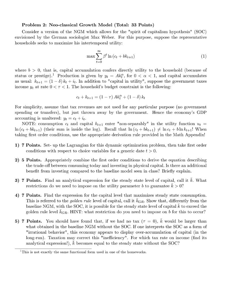 Solved Problem 2: Neo-classical Growth Model (Total: 33 | Chegg.com