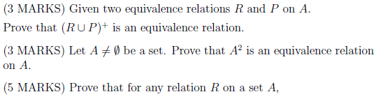 Solved (3 MARKS) Given two equivalence relations R and P on | Chegg.com