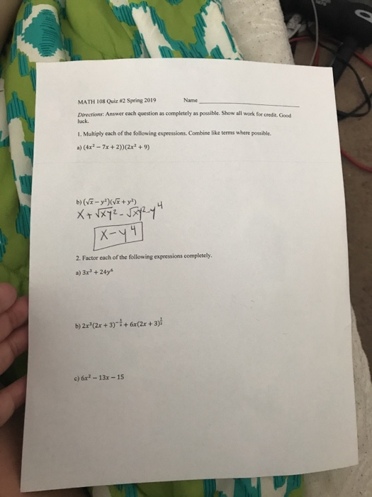 Solved Name MATH 108 Quiz#2 Spring 2019 Directions: Answer | Chegg.com