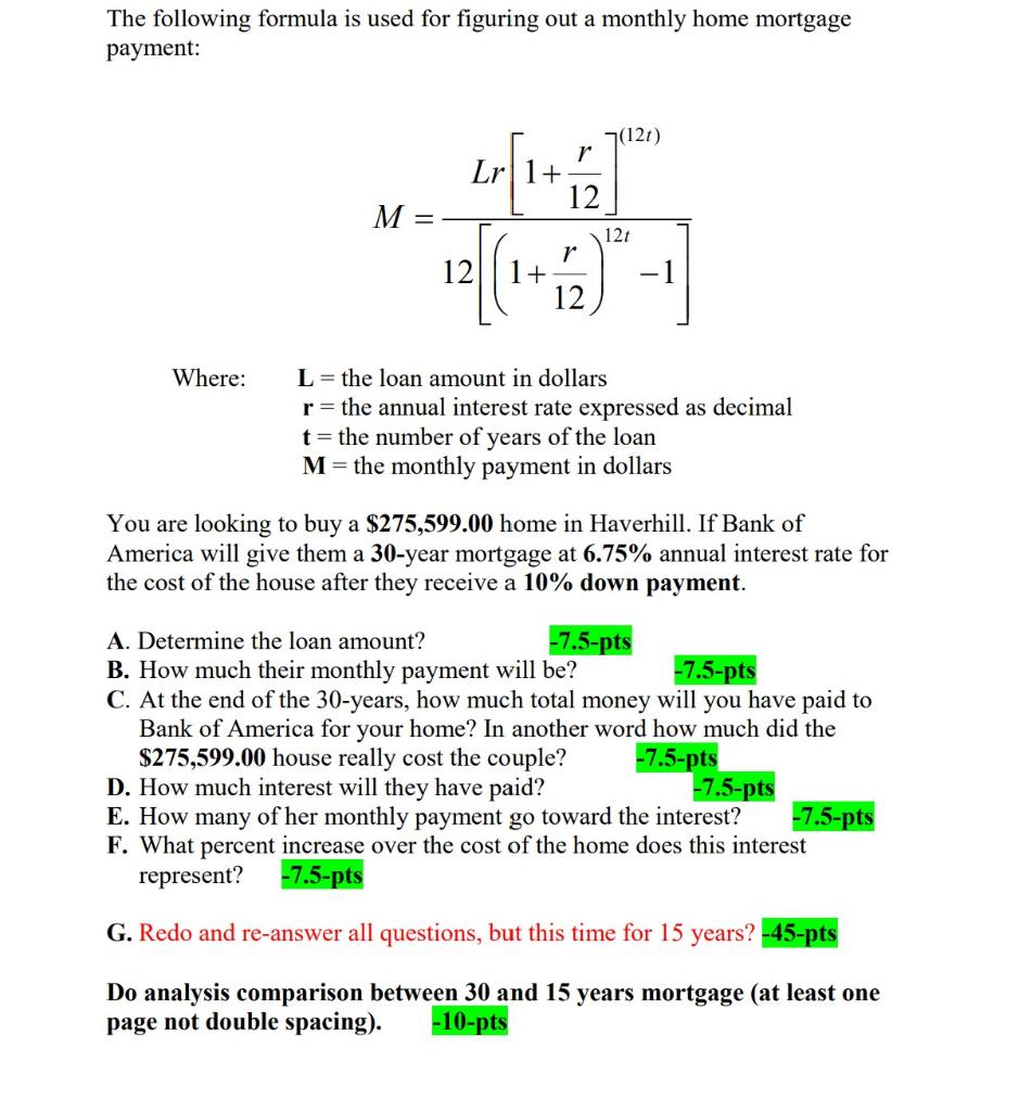 Solved The following formula is used for figuring out a | Chegg.com