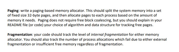 Paging: write a paging-based memory allocator. This | Chegg.com