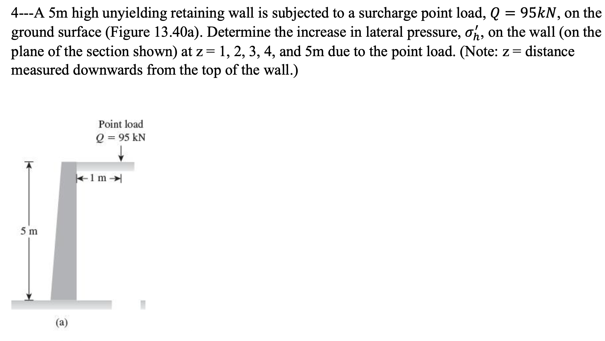 Solved 4---A 5 m high unyielding retaining wall is subjected | Chegg.com