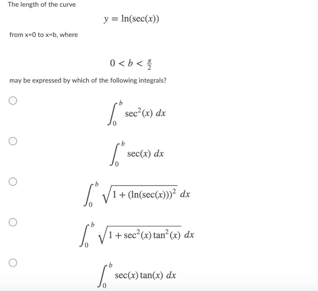 Solved The length of the curve y = ln(sec(x)) from x=0 to | Chegg.com