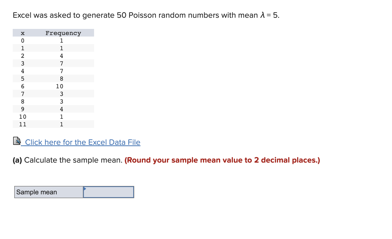 Solved Excel was asked to generate 50 Poisson random numbers | Chegg.com