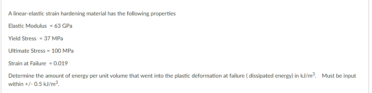 Solved A linear-elastic strain hardening material has the | Chegg.com