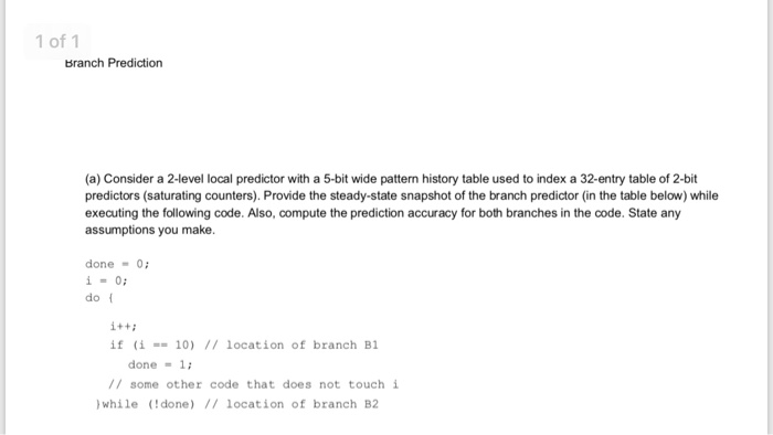 1 of 1 Branch Prediction (a) Consider a 2-level local | Chegg.com