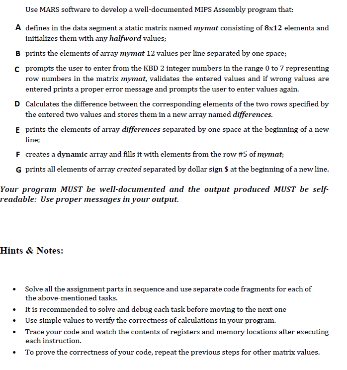 Solved Use MARS software to develop a well-documented MIPS | Chegg.com