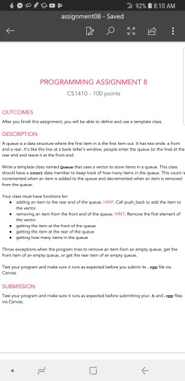 Solved 92%. 8:10 AM PROGRAMMING ASSIGNMENT 8 CS1410-100 | Chegg.com