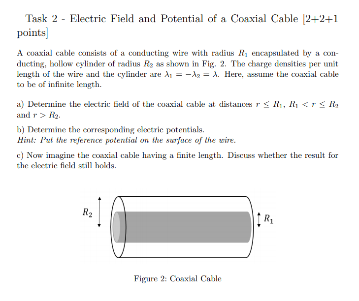 Solved Task 2 - Electric Field and Potential of a Coaxial | Chegg.com