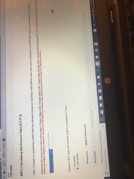 Solved ? Tools 100 points M11-5 Calculating Net Present | Chegg.com