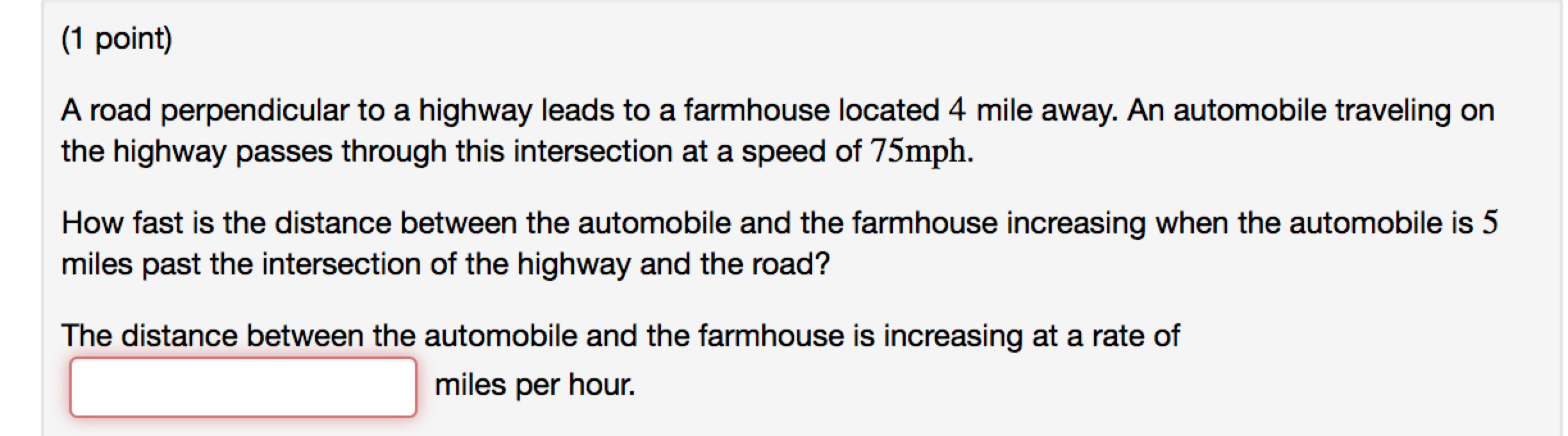Solved (1 point) A road perpendicular to a highway leads to | Chegg.com