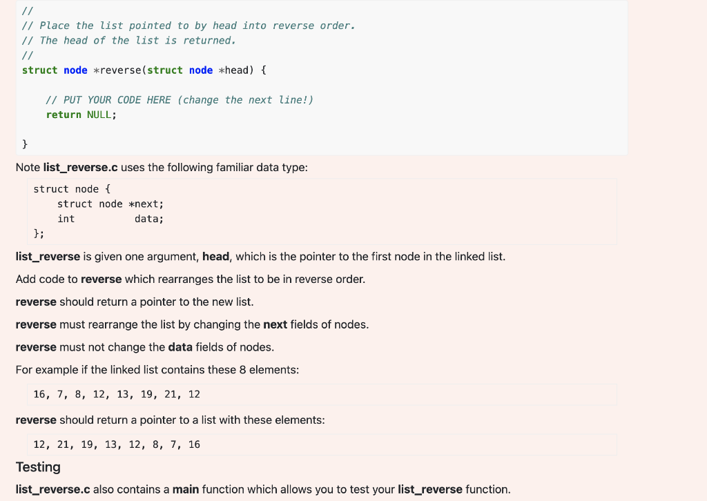 Solved 1/ // Place the list pointed to by head into reverse | Chegg.com