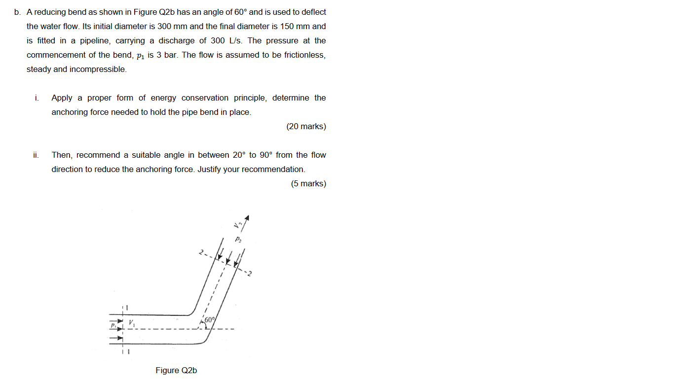 Solved b. A reducing bend as shown in Figure Q2b has an | Chegg.com