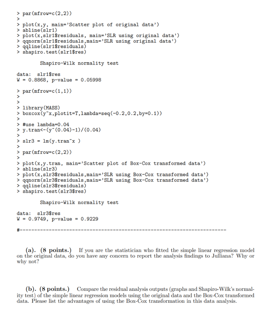 > par (mfrow=c(2,2)) > plot(x,y, main='Scatter plot | Chegg.com