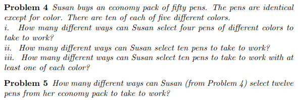 Solved Problem 5 must be worked out with unordered selection | Chegg.com