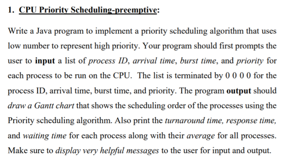 Solved Java code 0000 to terminate the process and gantt | Chegg.com