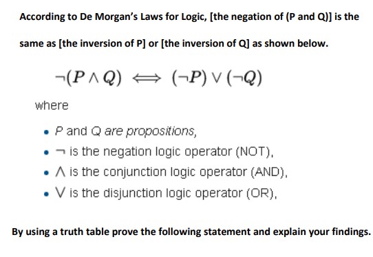 Solved According to De Morgan's Laws for Logic, [the | Chegg.com