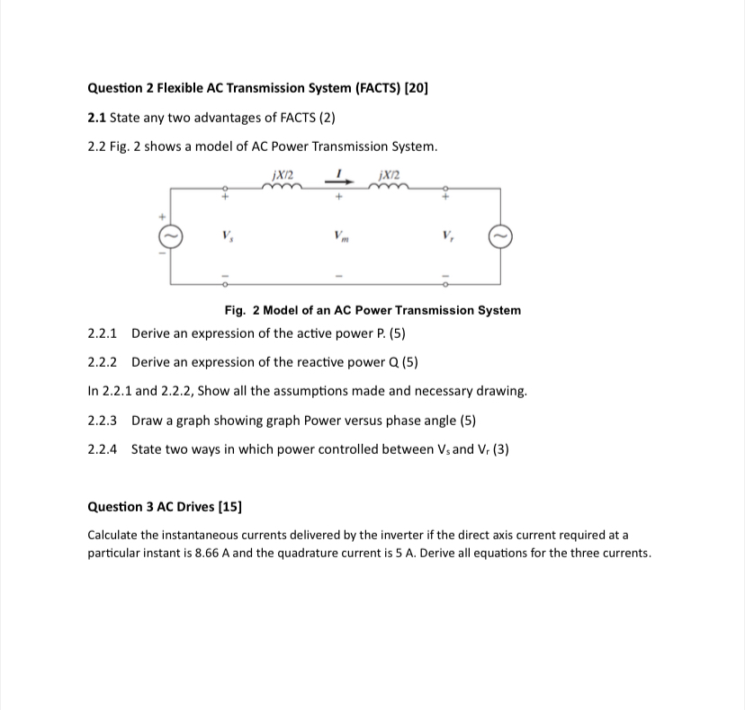 Solved Question 2 Flexible AC Transmission System (FACTS) | Chegg.com
