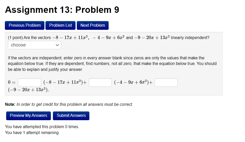Solved Assignment 13 Problem 9 Previous Problem Problem Chegg