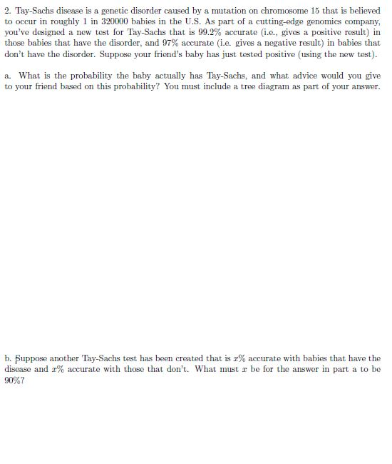 Solved 2. Tay-Sachs disease is a genetic disorder caused by | Chegg.com