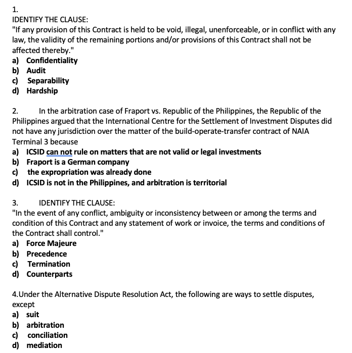 Solved 1. IDENTIFY THE CLAUSE: "If any provision of this | Chegg.com
