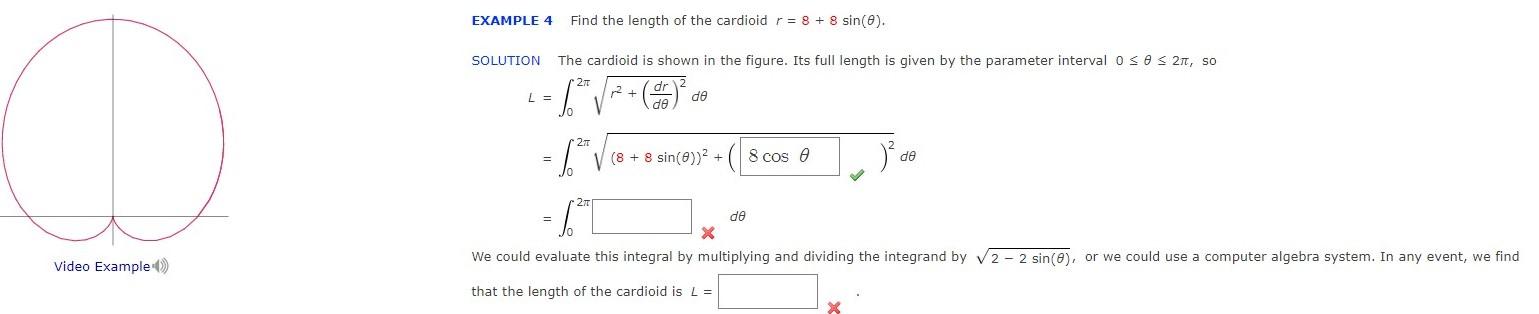 Solved EXAMPLE 4 Find the length of the cardioid r = 8 + 8 | Chegg.com