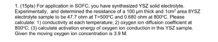 Solved For application in SOFC, you have synthesized YSZ | Chegg.com