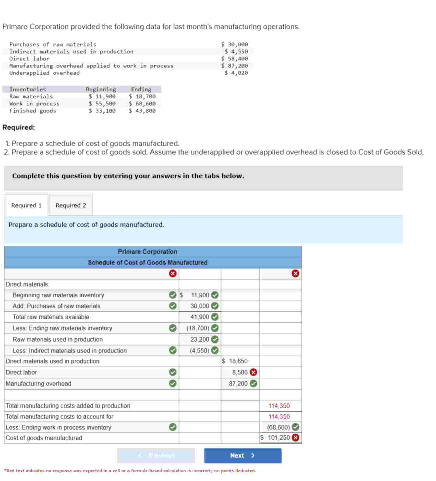 Solved Primare Corporation provided the following data for | Chegg.com