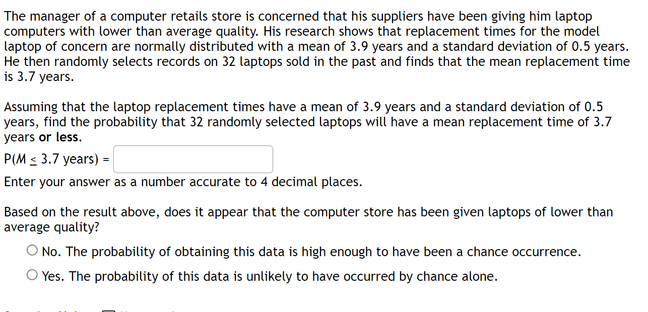 Solved The manager of a computer retails store is concerned | Chegg.com