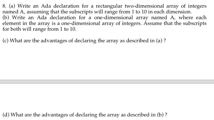 Solved 8. (a) Write an Ada declaration for a rectangular | Chegg.com