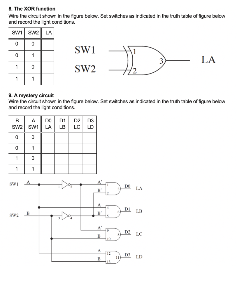 Solved 8. The XOR function Wire the circuit shown in the | Chegg.com